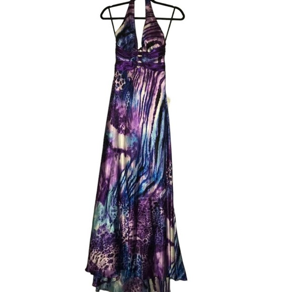 Taboo | Dresses | Taboo Purple Multi Animal Print Embellished Waist Maxi Dress 9 | Poshmark
